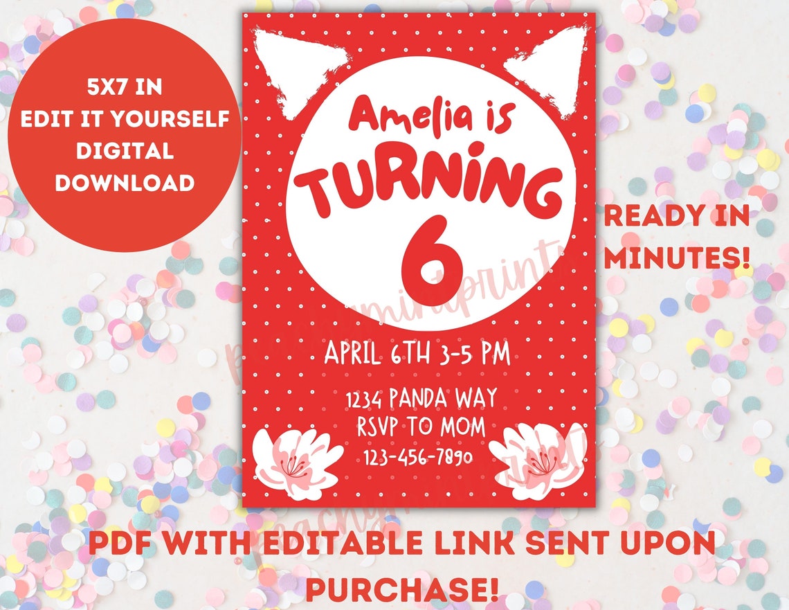 Editable Turning 6 Age Birthday Party Invitation Colorful Red - Etsy ...