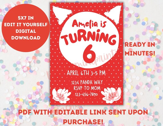 Editable Turning 6 Age Birthday Party Invitation Colorful Red - Etsy