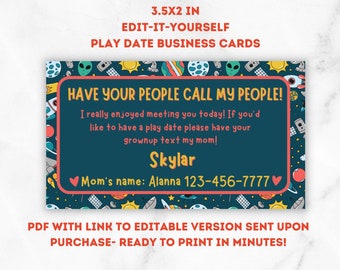 Editable Kids Play Date Contact Card - Etsy