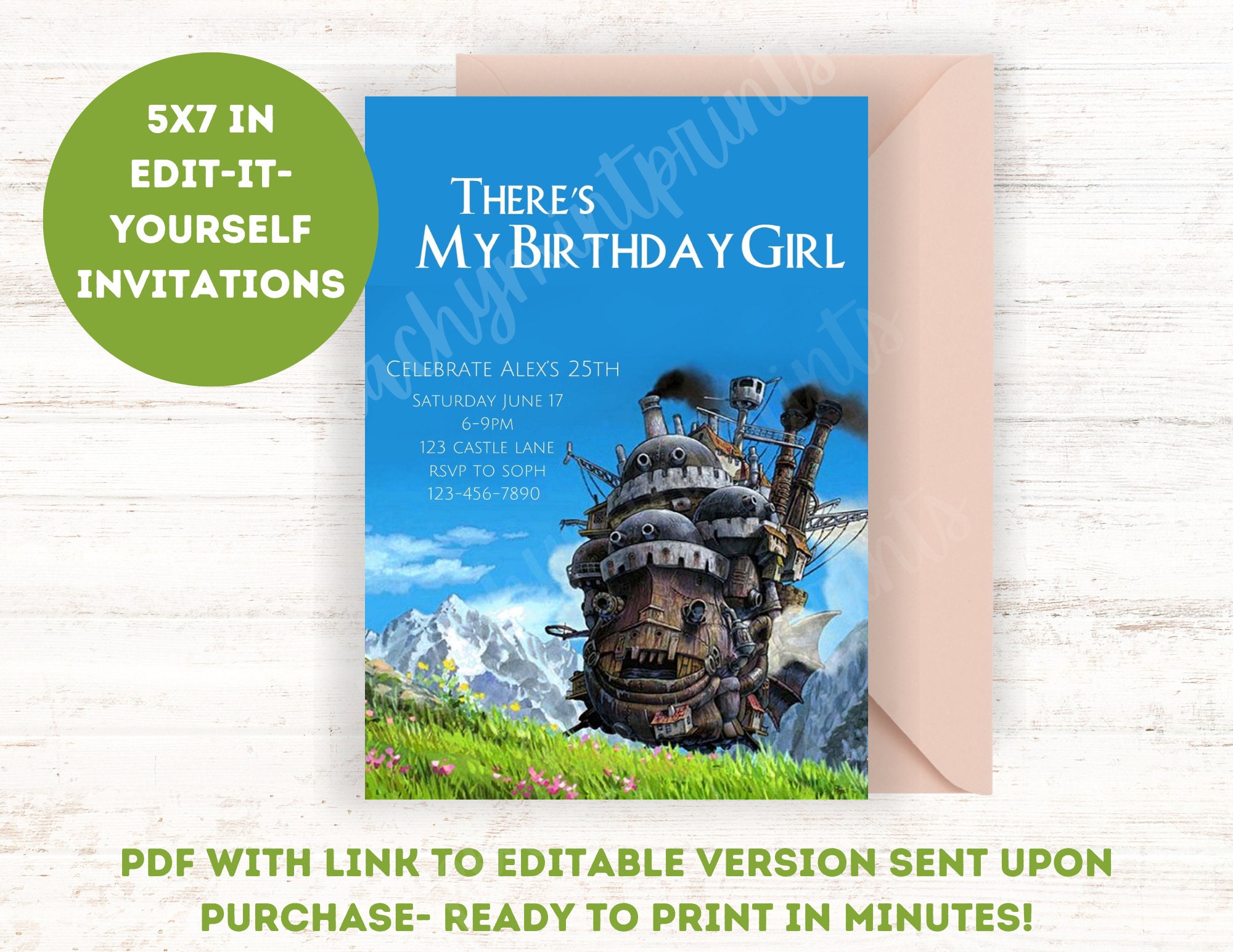 Editable Howls Moving Party Invitation Colorful Castle Ghibli - Etsy