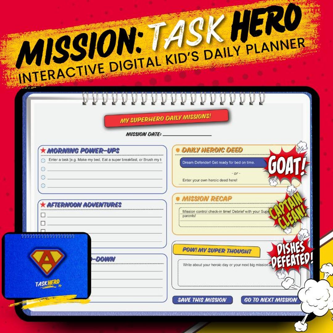 Superhero Kids Daily Planner: Printable Chore Chart & Stickers (digital ...