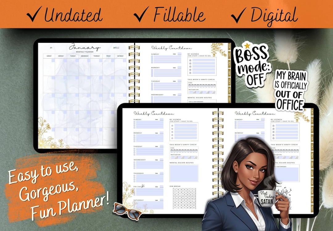 Sarcastic Funny Undated Fillable Planner With Stickers - Clock Out ...