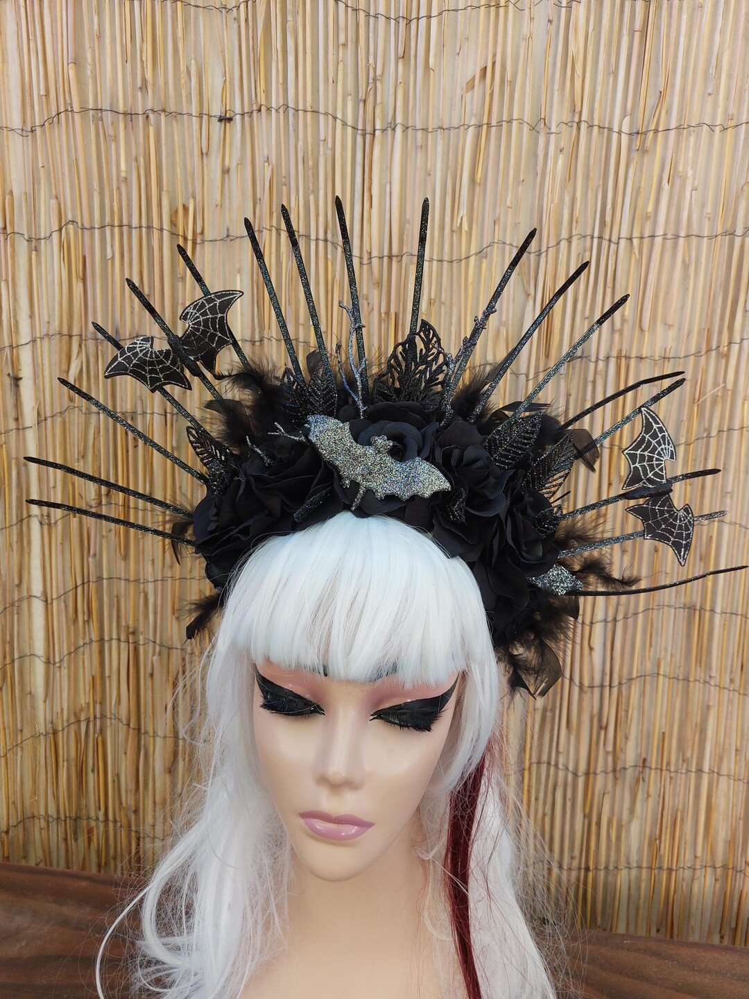 Roses and Spikes Halo Crown With Bats , Gothic Wraith , Goth Headpiece ...