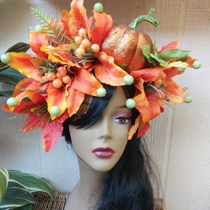 Tropical Flower Crown, Headpiece With Pumpkin, Fun Tiki Headdress, Tiki ...