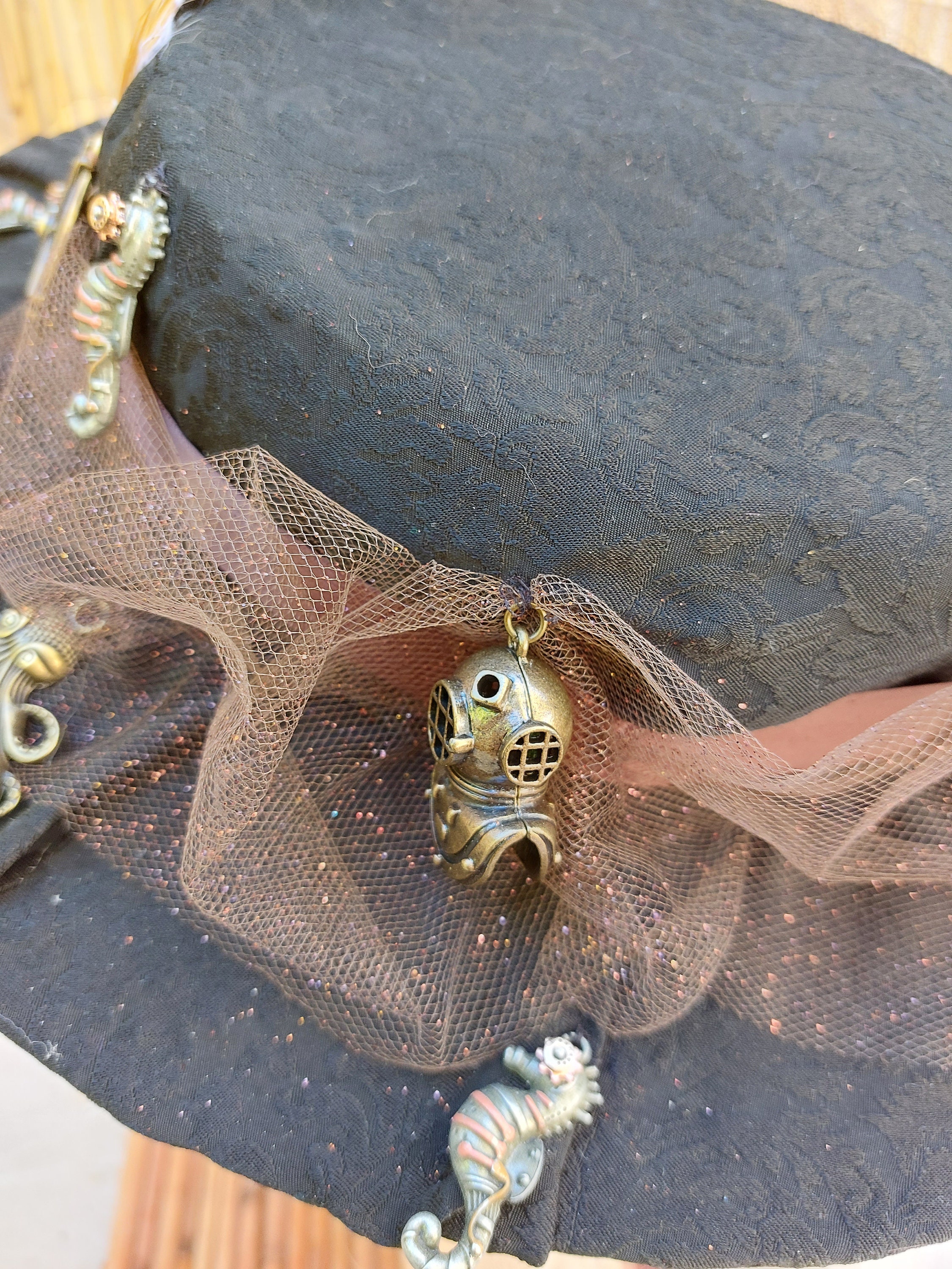Steampunk Feathered Hat, Pheasant Feathers, Black Brocade, Octopus ...