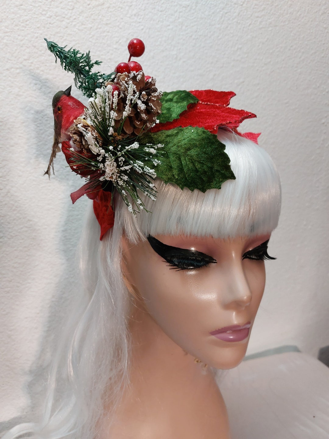Retro Holiday Flower Headband, Festive Headdress With Bird, Winter ...