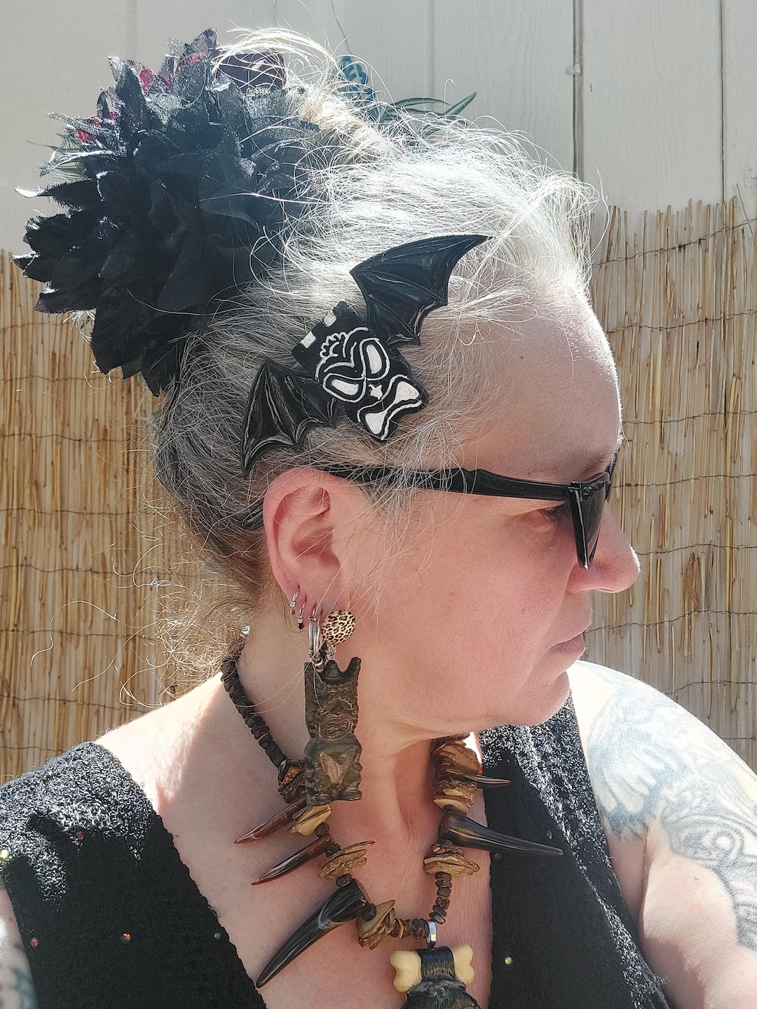 Tiki Goth Hair Clip, Brooch, Tiki Head With Bat Wings..... Tiki Oasis ...
