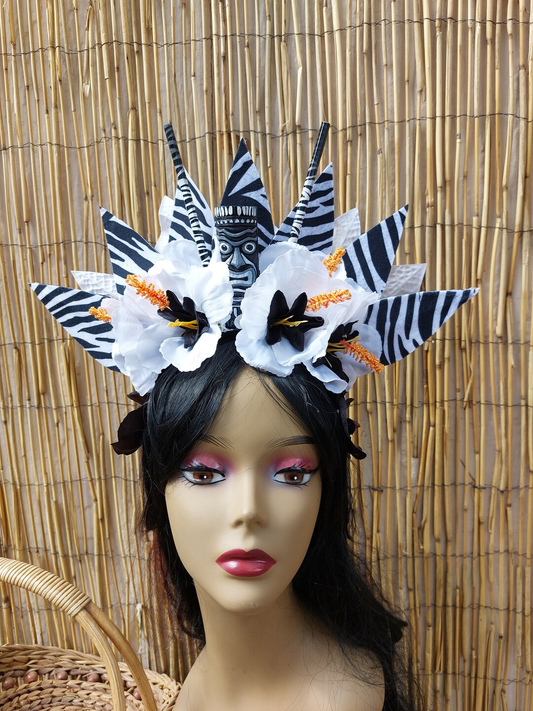 Tropical Tiki Flower Crown With Animal Prints Zebra Accents - Etsy