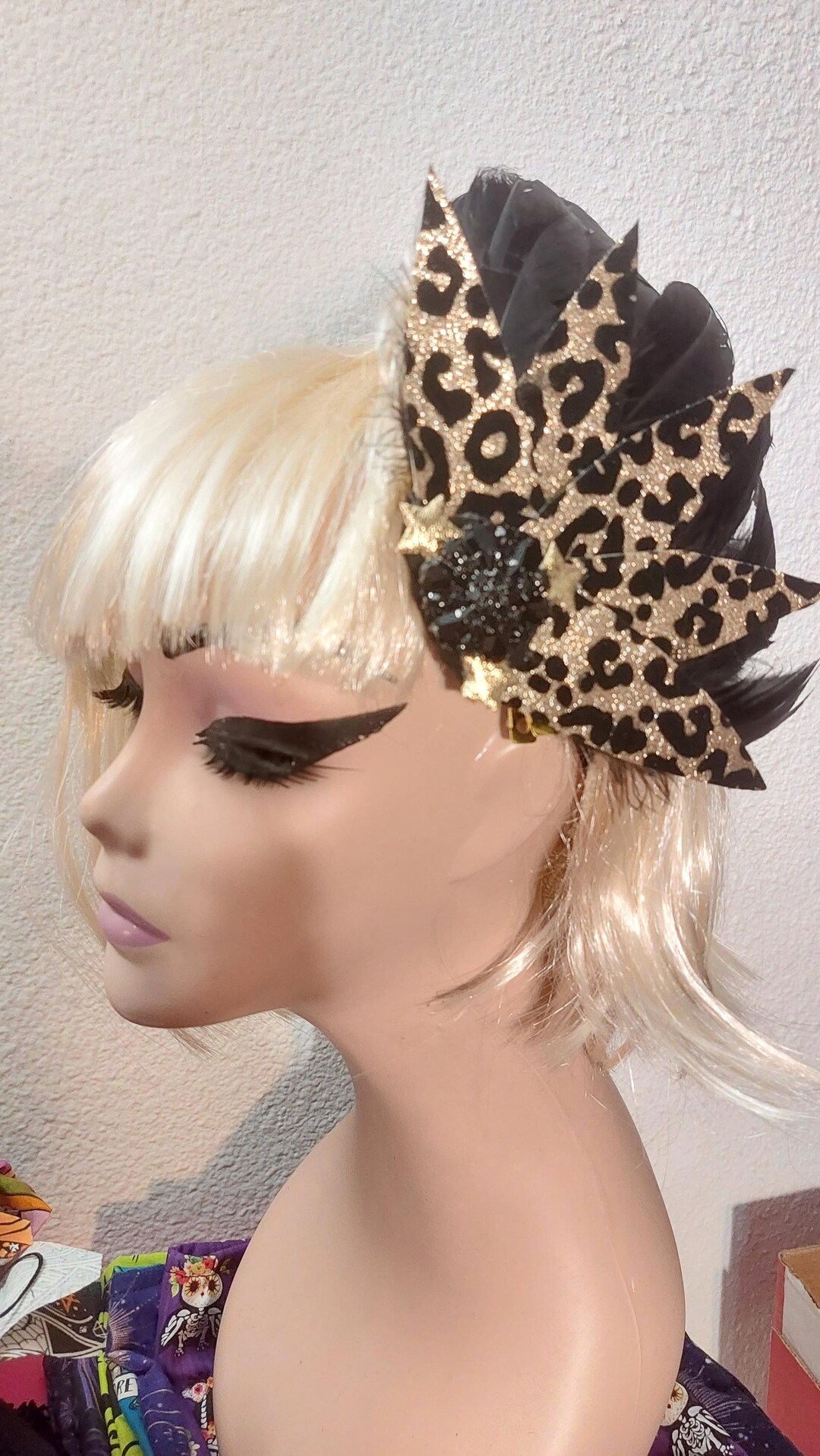 Feather Fascinator With Animal Prints Spikes and Jewel, Cheetah Prints ...