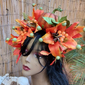 Tropical Flower Crown, Headpiece With Pumpkin, Fun Tiki Headdress, Tiki ...