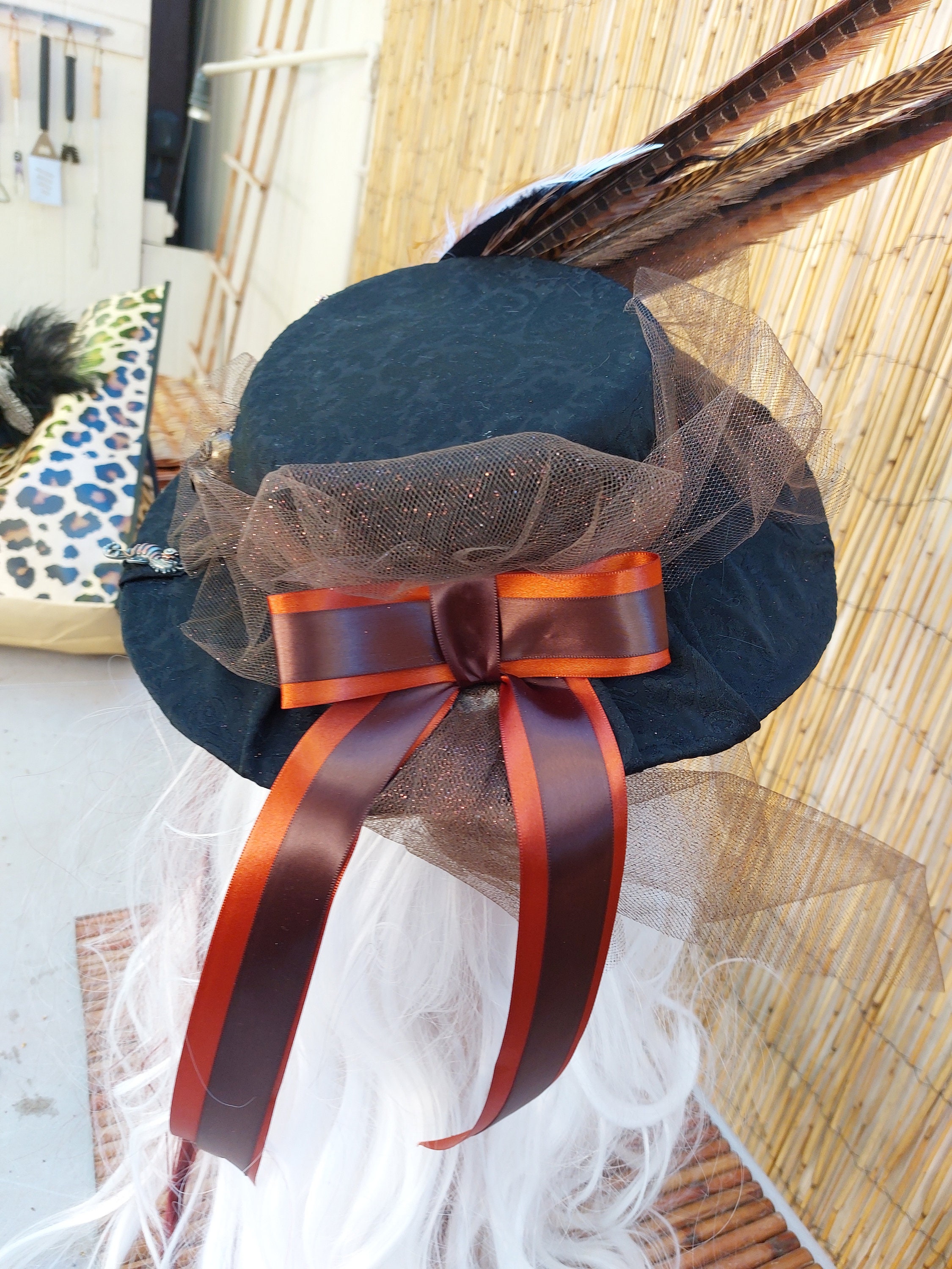 Steampunk Feathered Hat, Pheasant Feathers, Black Brocade, Octopus ...
