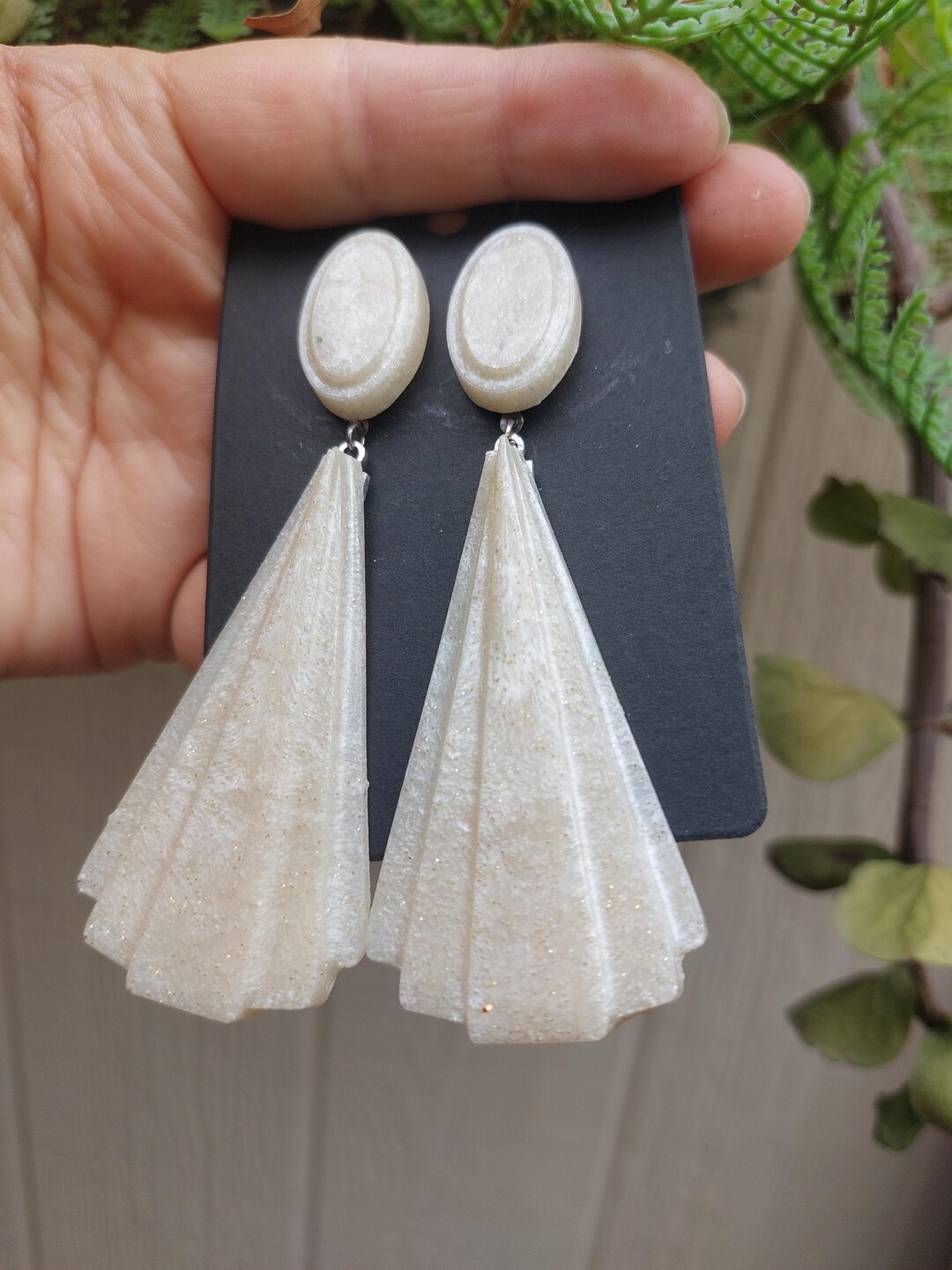 Resin Drop Earrings , Pearl White, Mid Mod Look, Very Stylish ...