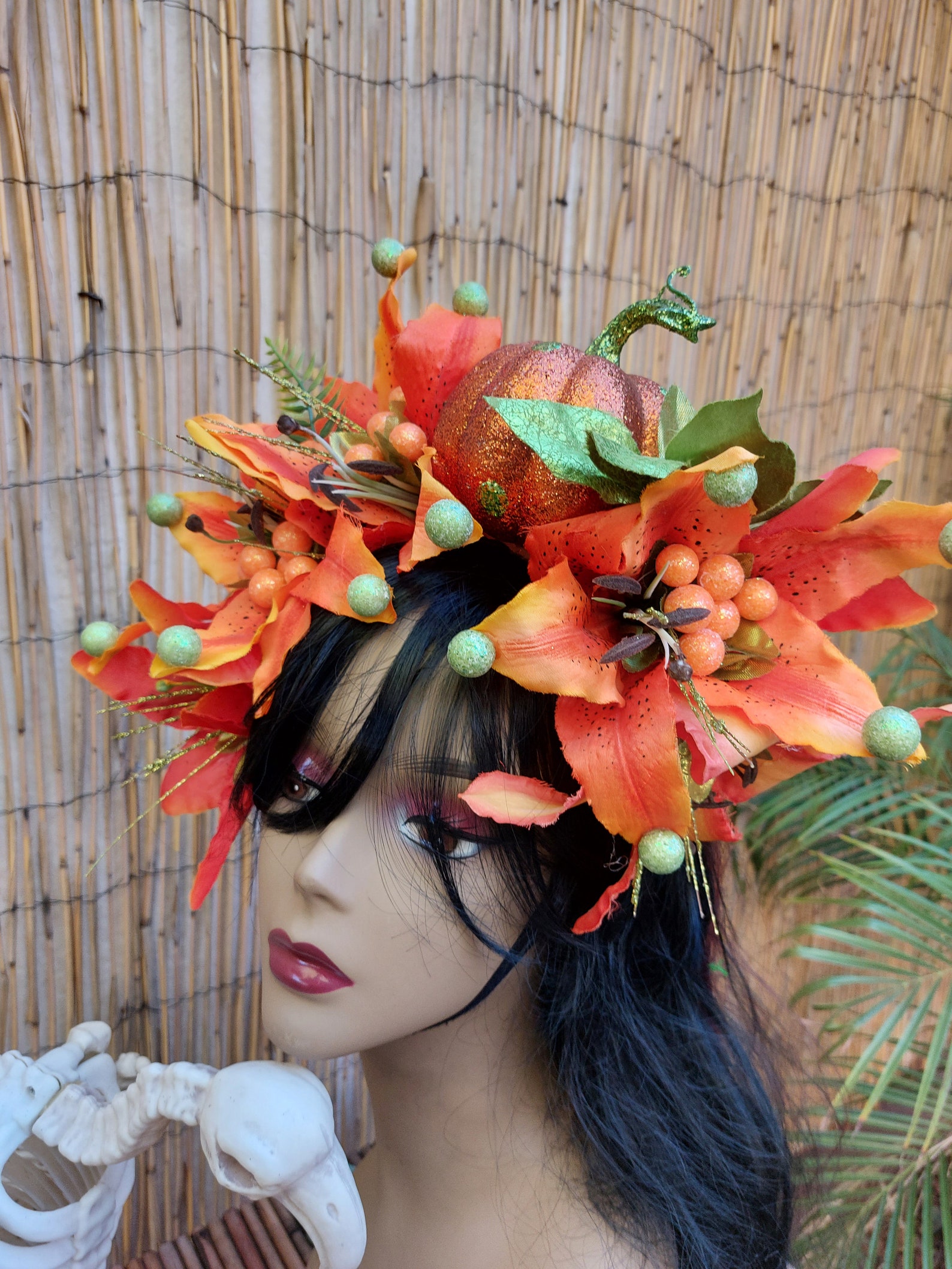 Tropical Flower Crown, Headpiece With Pumpkin, Fun Tiki Headdress, Tiki ...