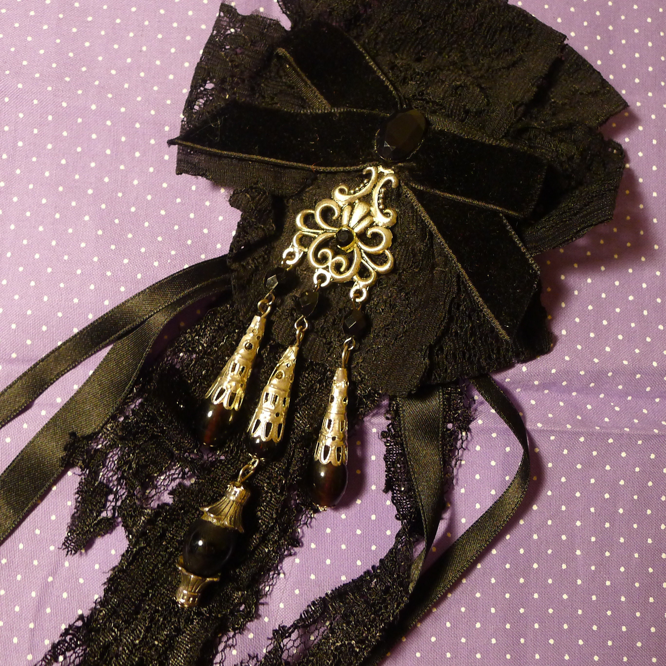 Witchy Gothic Black Rags Brooch Black Ribbon and Lace Bows W | Etsy