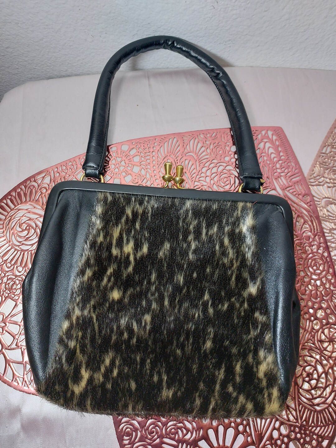Vintage Handbag With Fur From the 50s 60s, Elegant Pin up Bag, Retro ...