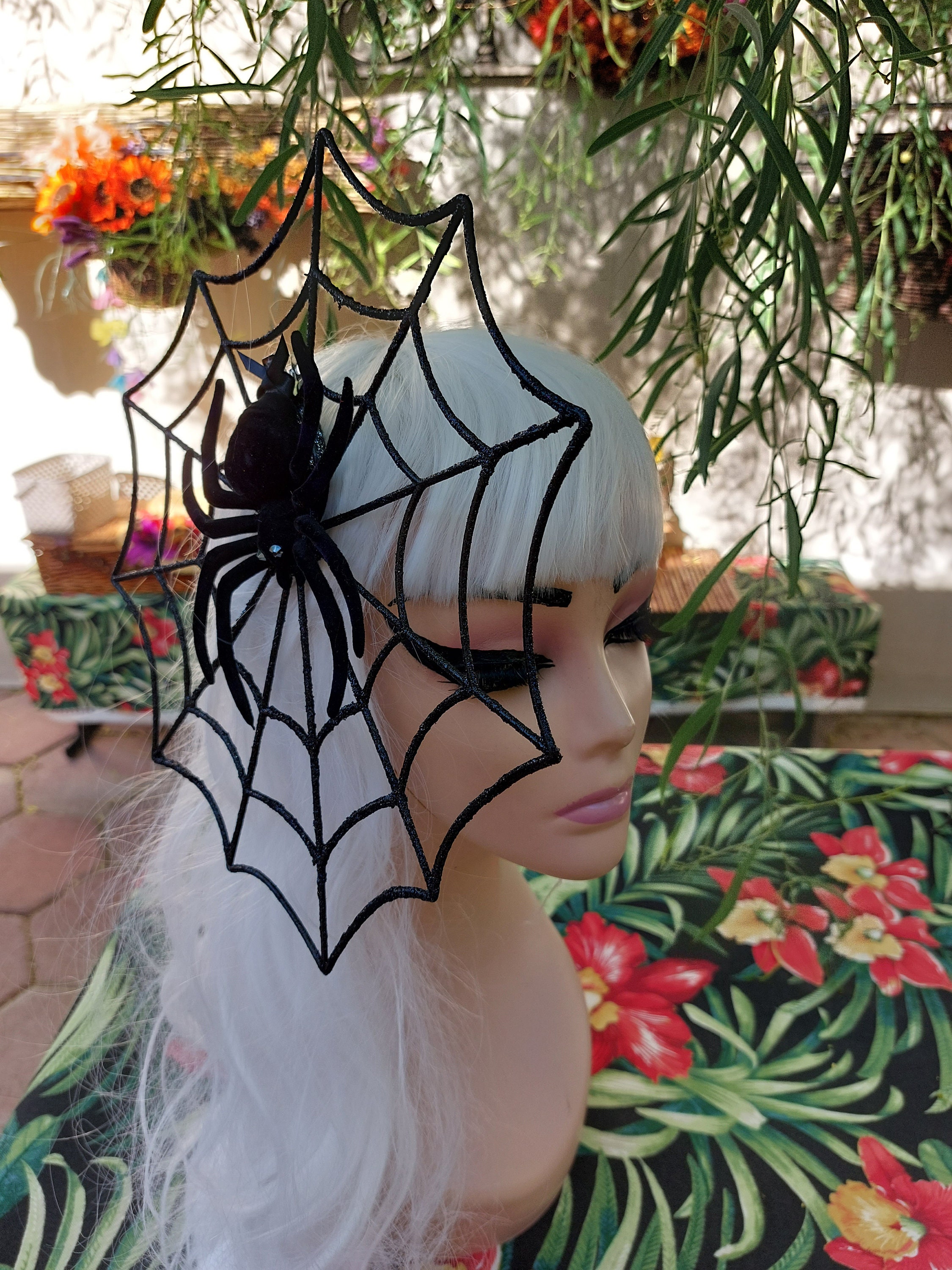Spiderweb W Tarantula Spider Fascinator Clip on , Sparkly Cobweb, Black ...