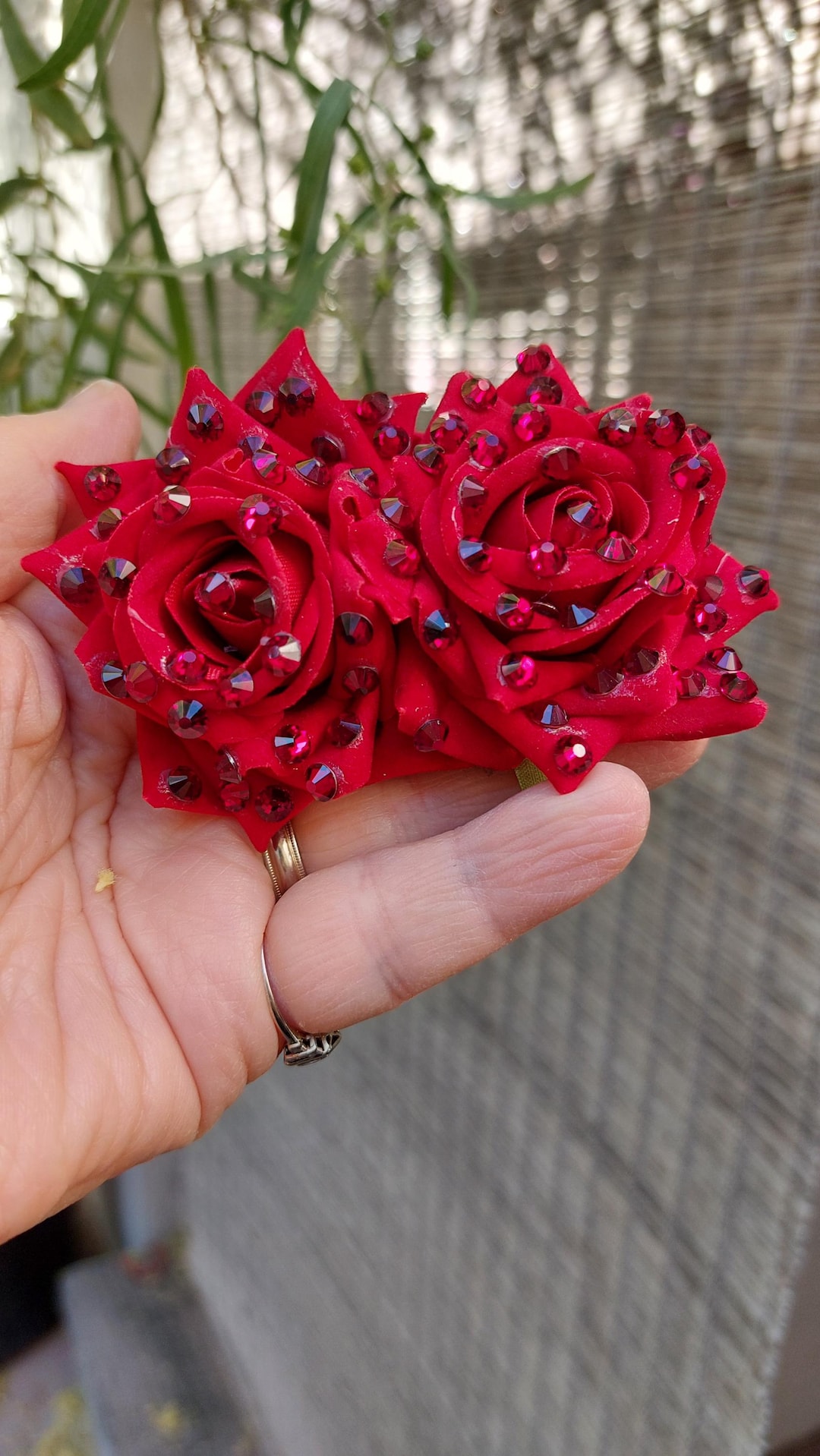 Mini Red Roses With Swarovski Crystals Hair Flower, Jeweled Roses for ...