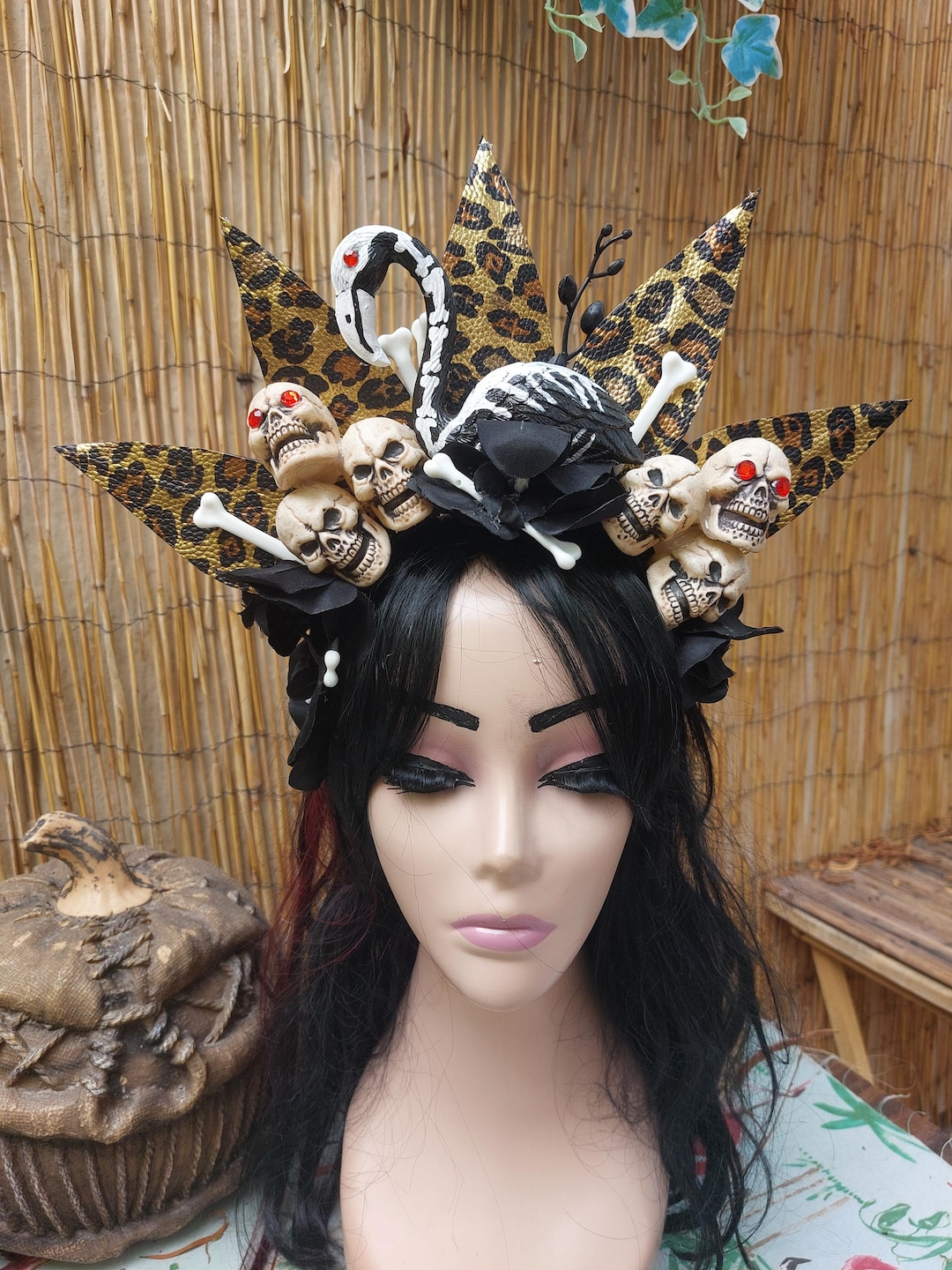 Skeleton Flamingo Creepy Headpiece With Cheetah Prints and Skulls ...