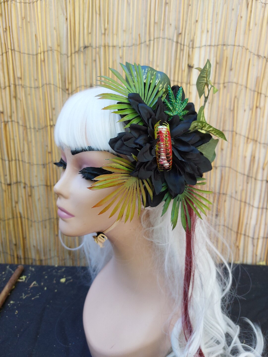 Black Hair Flower With Venus Flytrap Tropical Flower Palm - Etsy