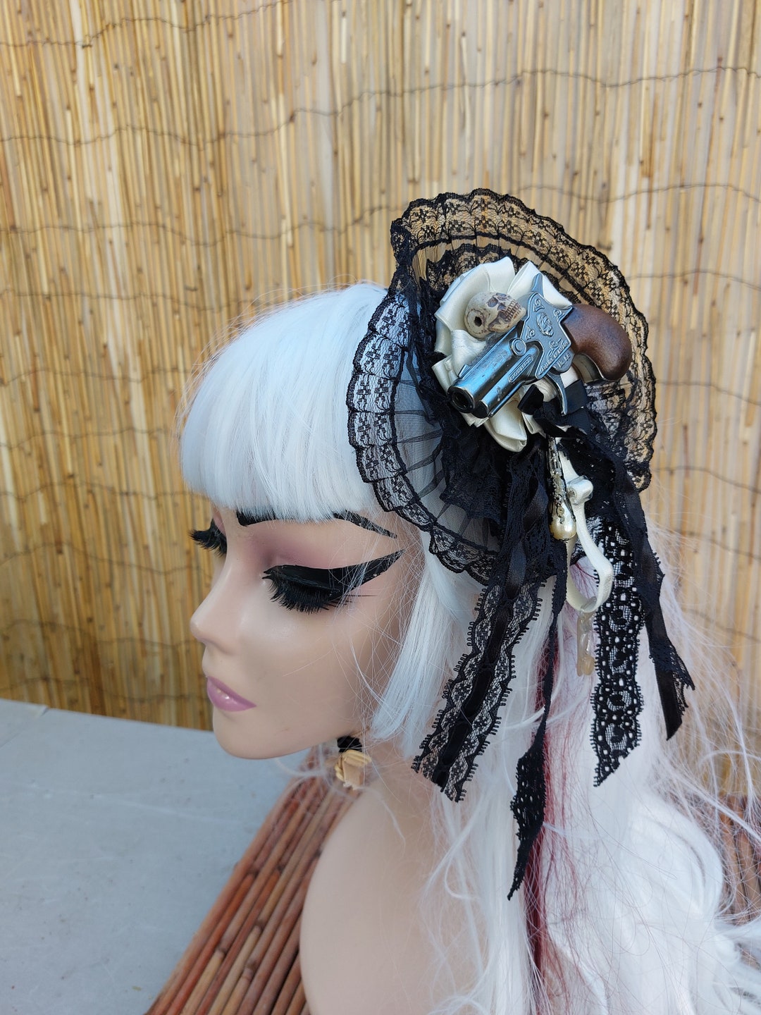 Wild West Fascinator on Headband, Pistol With Skull and Lace ...