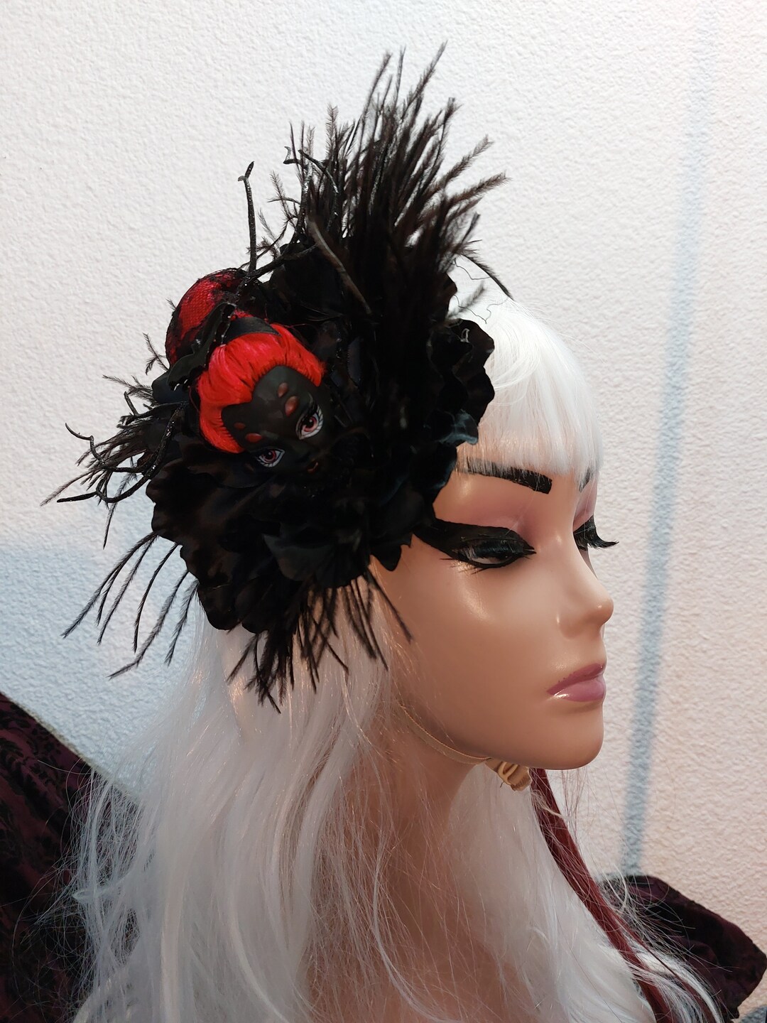 Creepy Doll Fascinator, Black Flower Hair Clip With Black Monster High ...