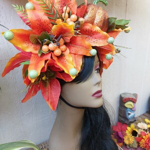 Tropical Flower Crown, Headpiece With Pumpkin, Fun Tiki Headdress, Tiki ...