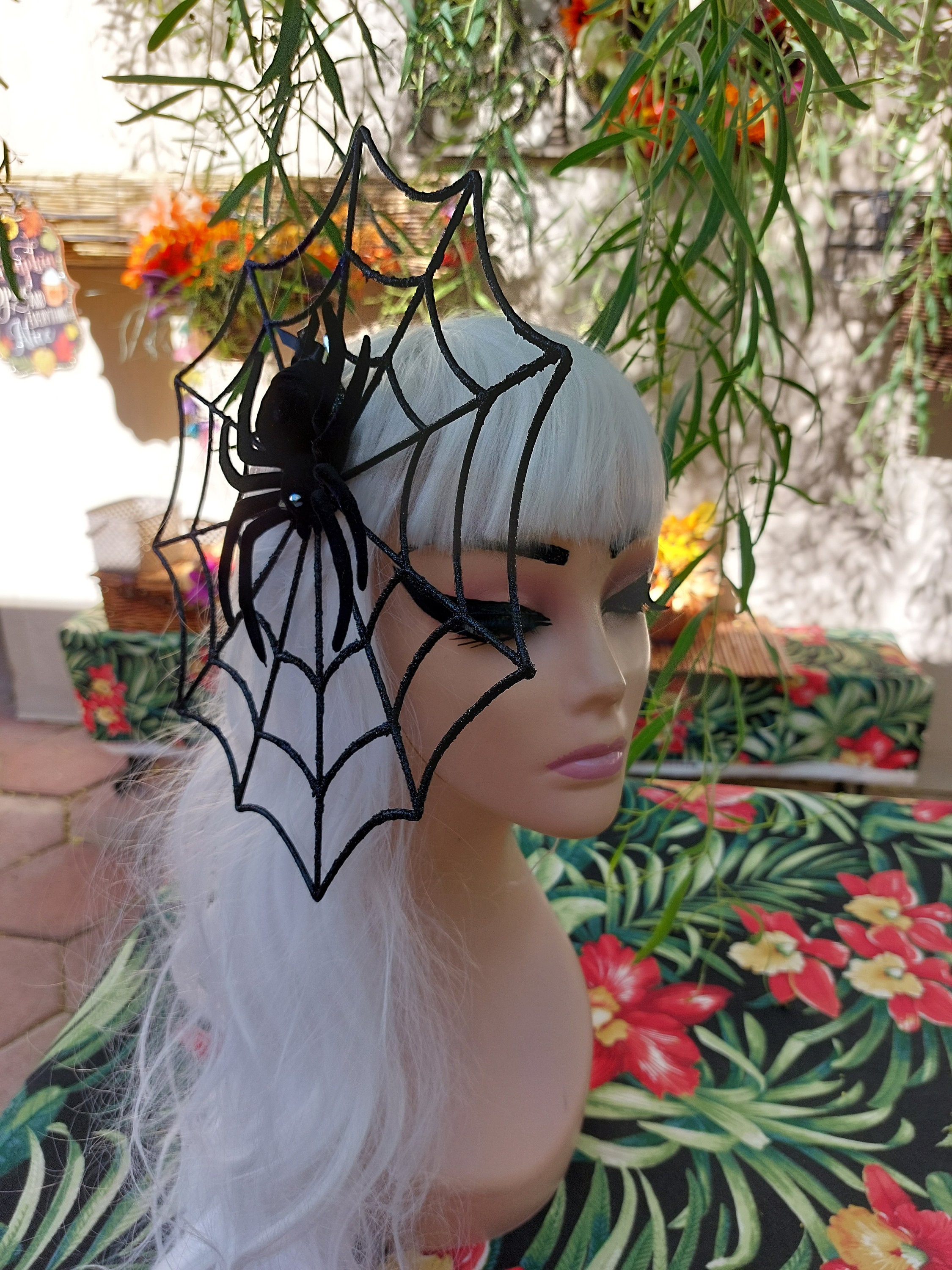 Spiderweb W Tarantula Spider Fascinator Clip on , Sparkly Cobweb, Black ...