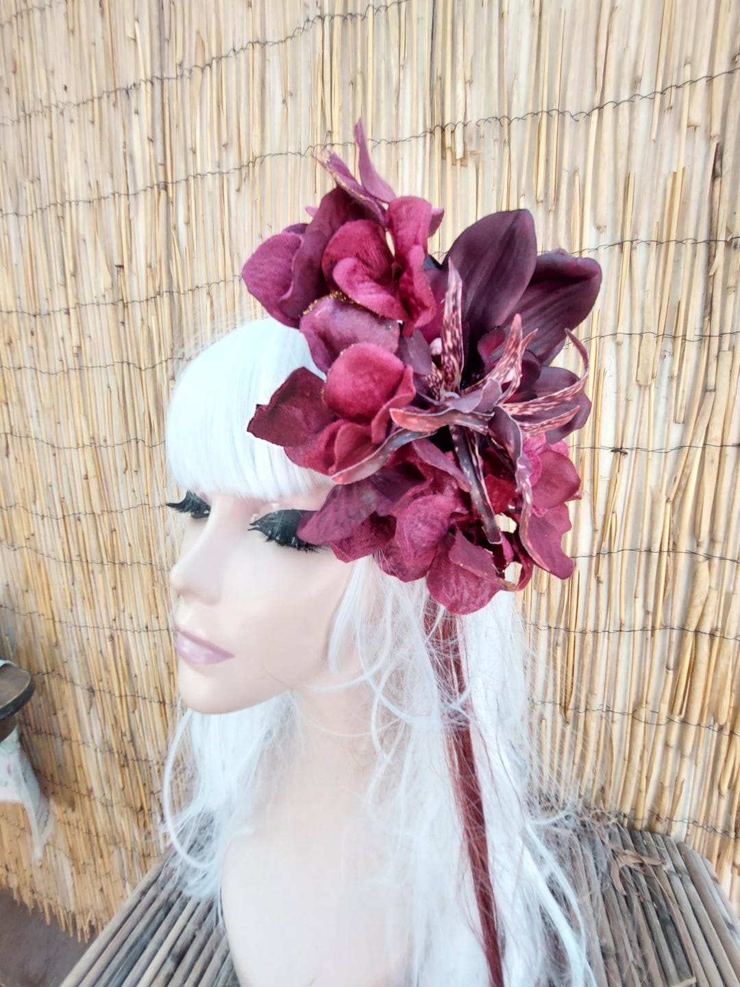Burgundy Orchid Hair Clip: Tropical Tiki Luau Flower - Etsy