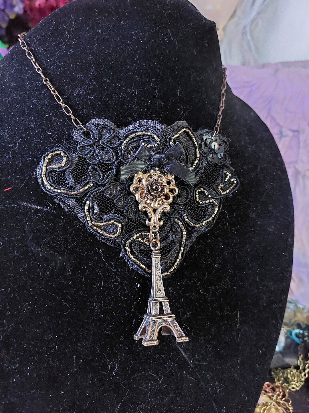 Eiffel Tower Black Lace Necklace, Elegant Dapper Look, Steampunk Look ...