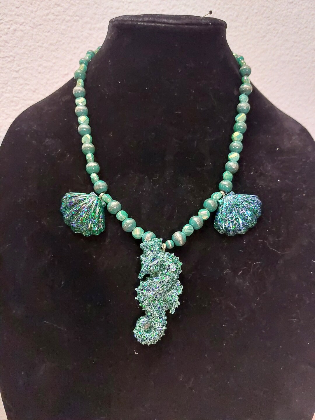 Seahorse and Seashells Necklace , Faceted Teal Beads, Seaworld, Sea ...