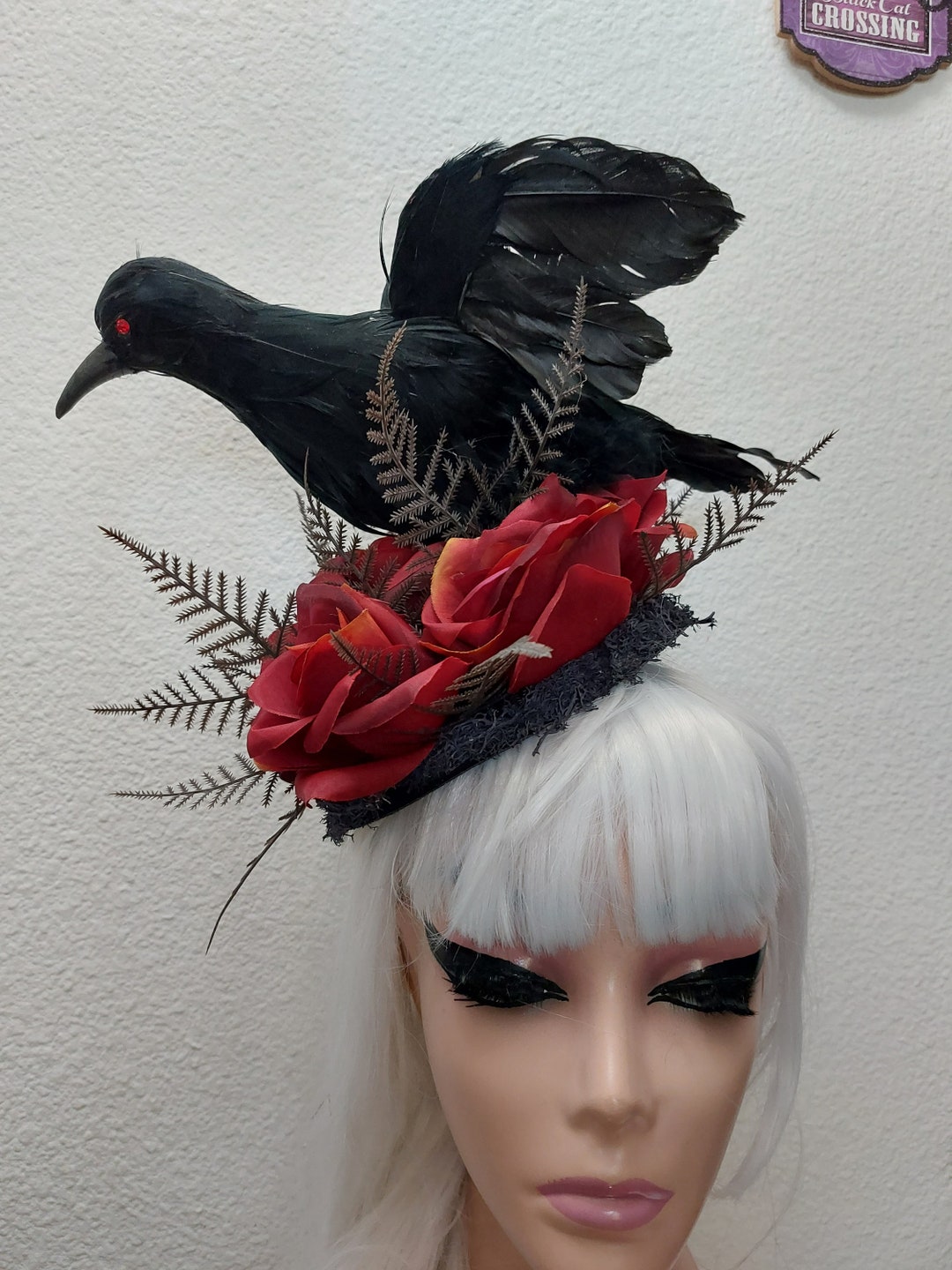Raven Crow With Roses Mini Hat , Bird on Flowers Hat , Spooky Season ...