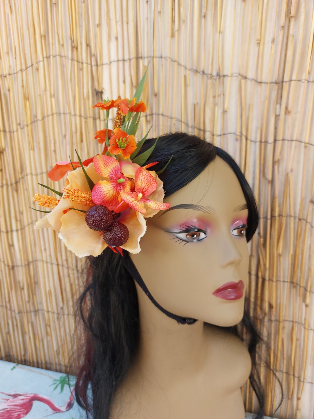 Tropical Hair Flower, Orange Hibiscus With Fruits Flower Hair Clip ...