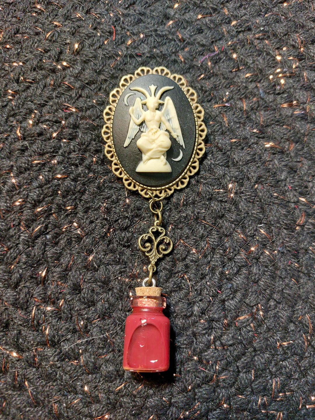 Baphomet Cameo Brooch With Blood Vial, Satan Devil Brooch, Secret ...