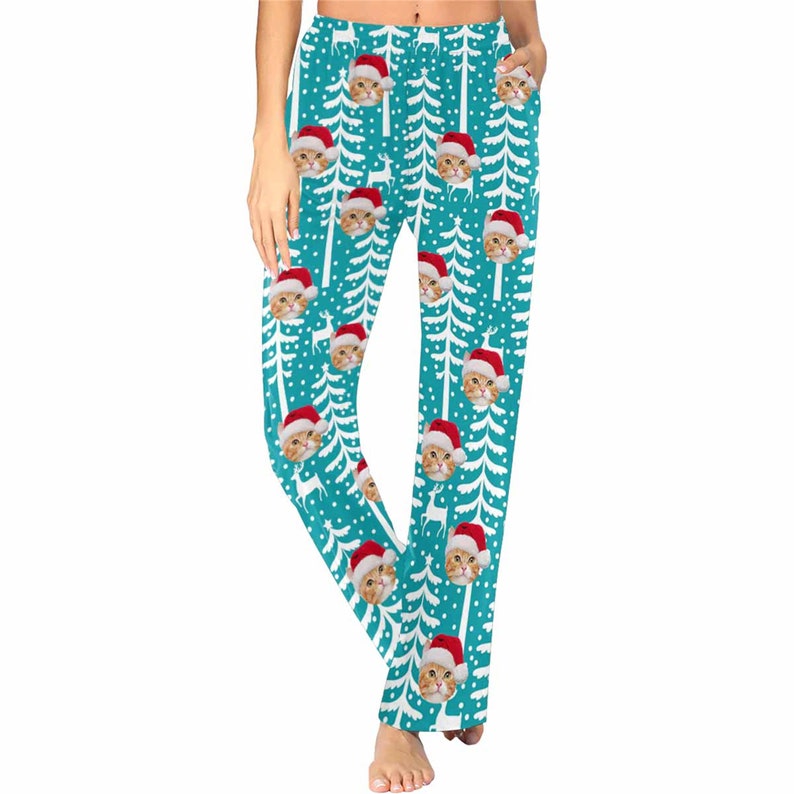 Custom Photo Xmas Pajama Pants for Women Men Funny Cat Dog - Etsy