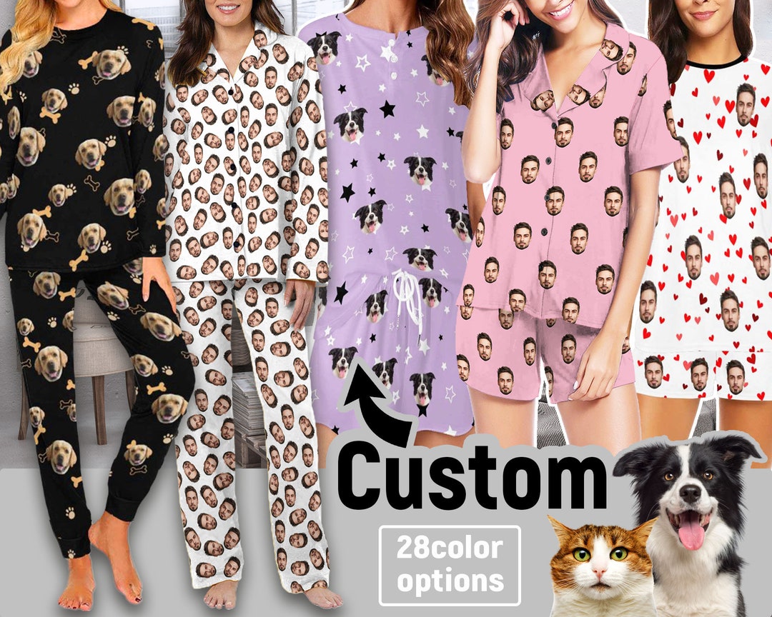 Custom Face Women Pajama Set Personalized Dog Cat Face Women Pajama ...