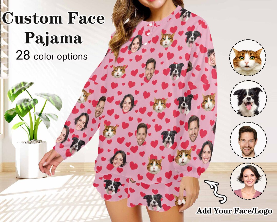 Custom Face Women Pajama Set Personalized Photo Pajama for Women Long ...
