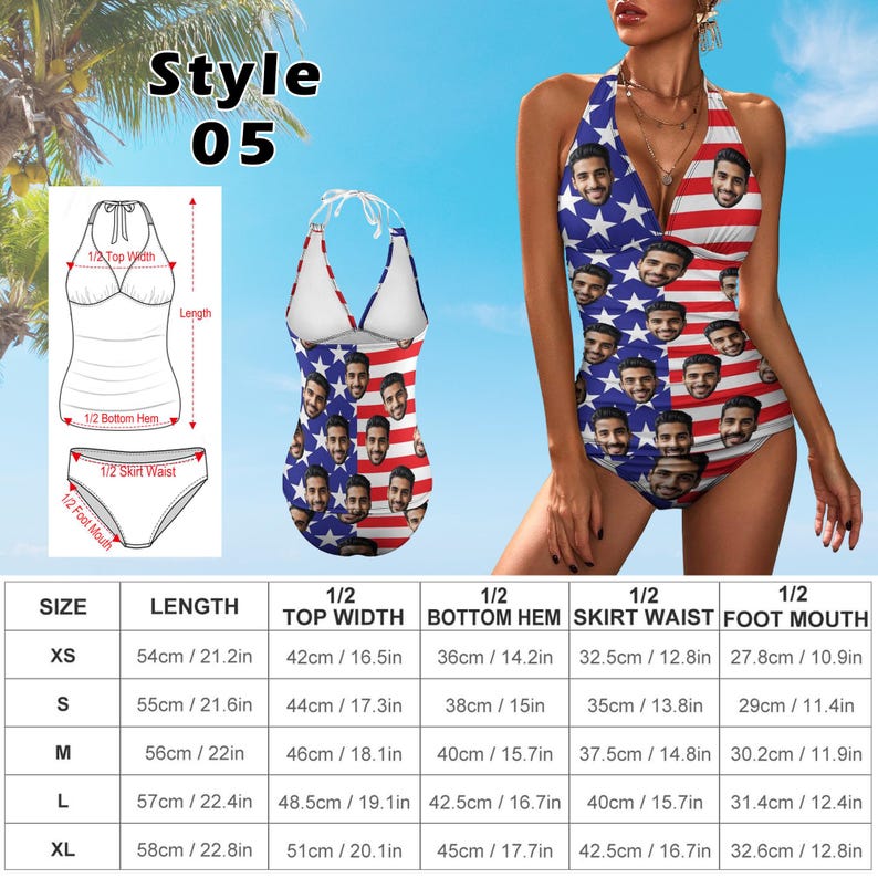 Custom Face Swimsuit, Personalized American Flag Design Suits, Photo ...
