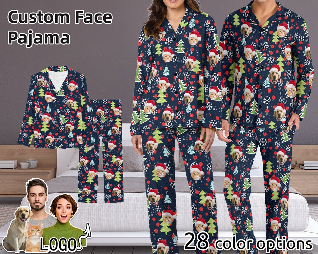 Custom Christmas Pajama Set Custom Pet Dog Cat Face Pajamas ...