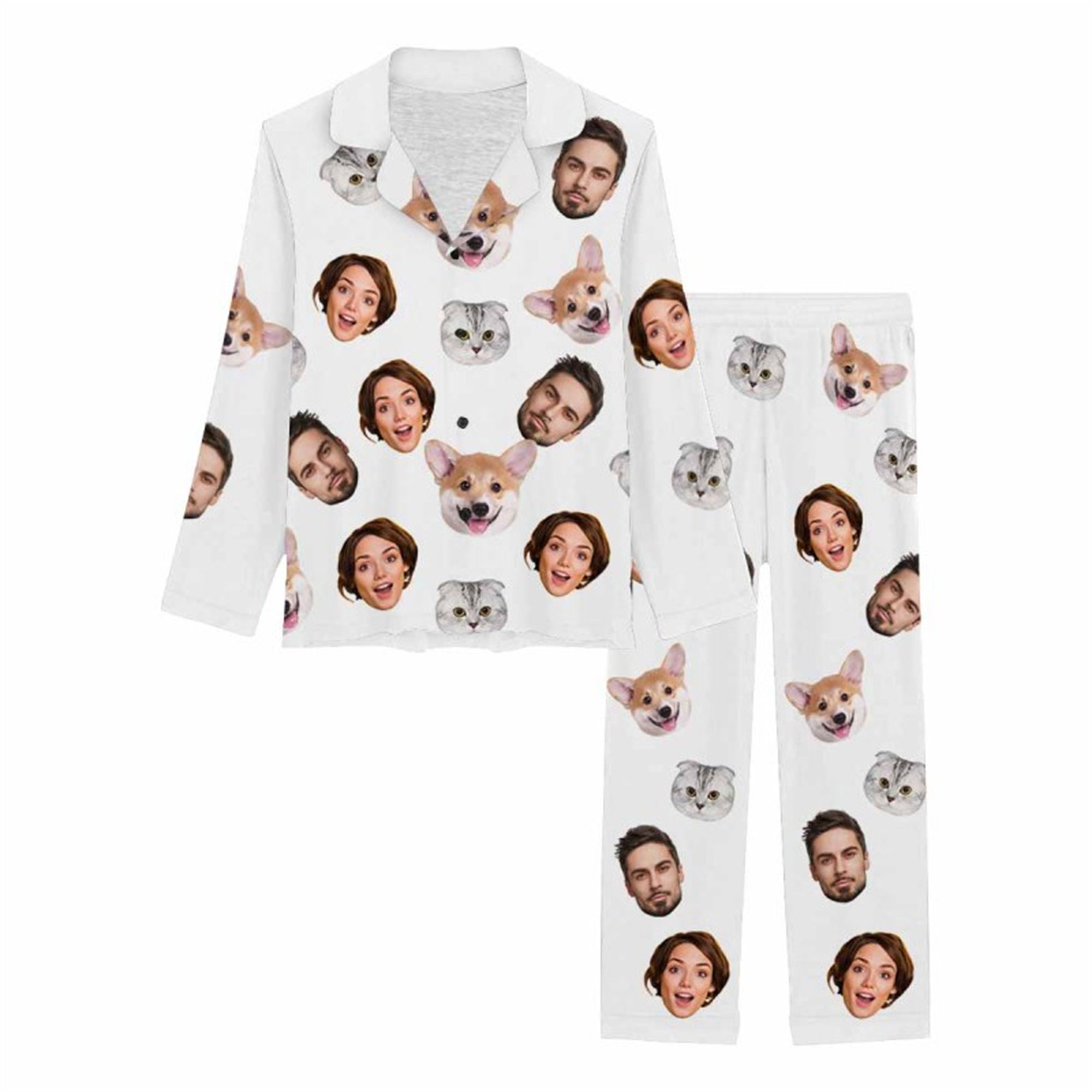 Custom Face Women Men Kids Long Sleeve Pajama Set Personalized Photo ...