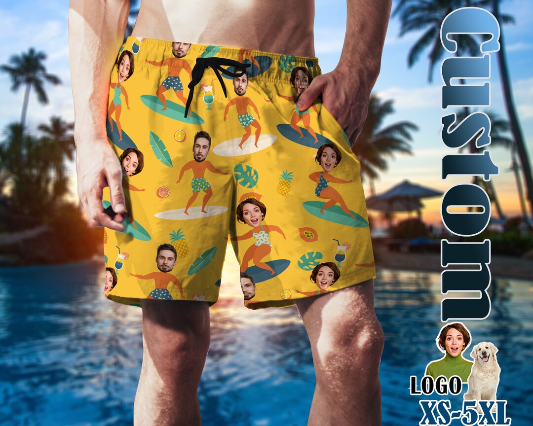Custom Face Men Swimwear Personalized Men Bathing Suit Face on Beach ...