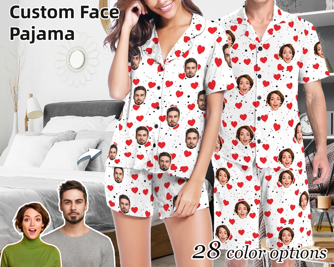 Custom Face Pajamas Personalized Photo Pjs Couple Pajamas Short Sleeve ...