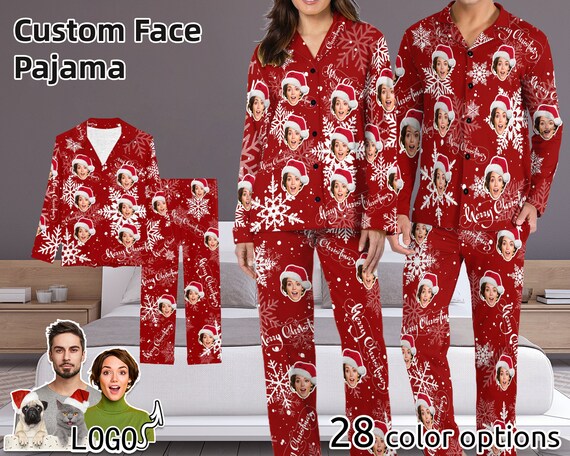 Custom Photo Long Sleeve Pajama for Women Men Custom Your Face - Etsy