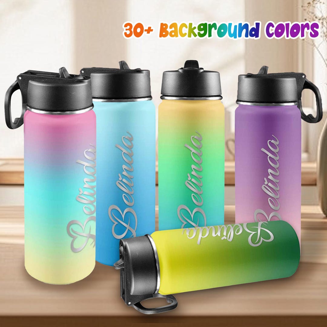 Custom Gradient Color Water Bottle With Name, Personalize Stainless ...