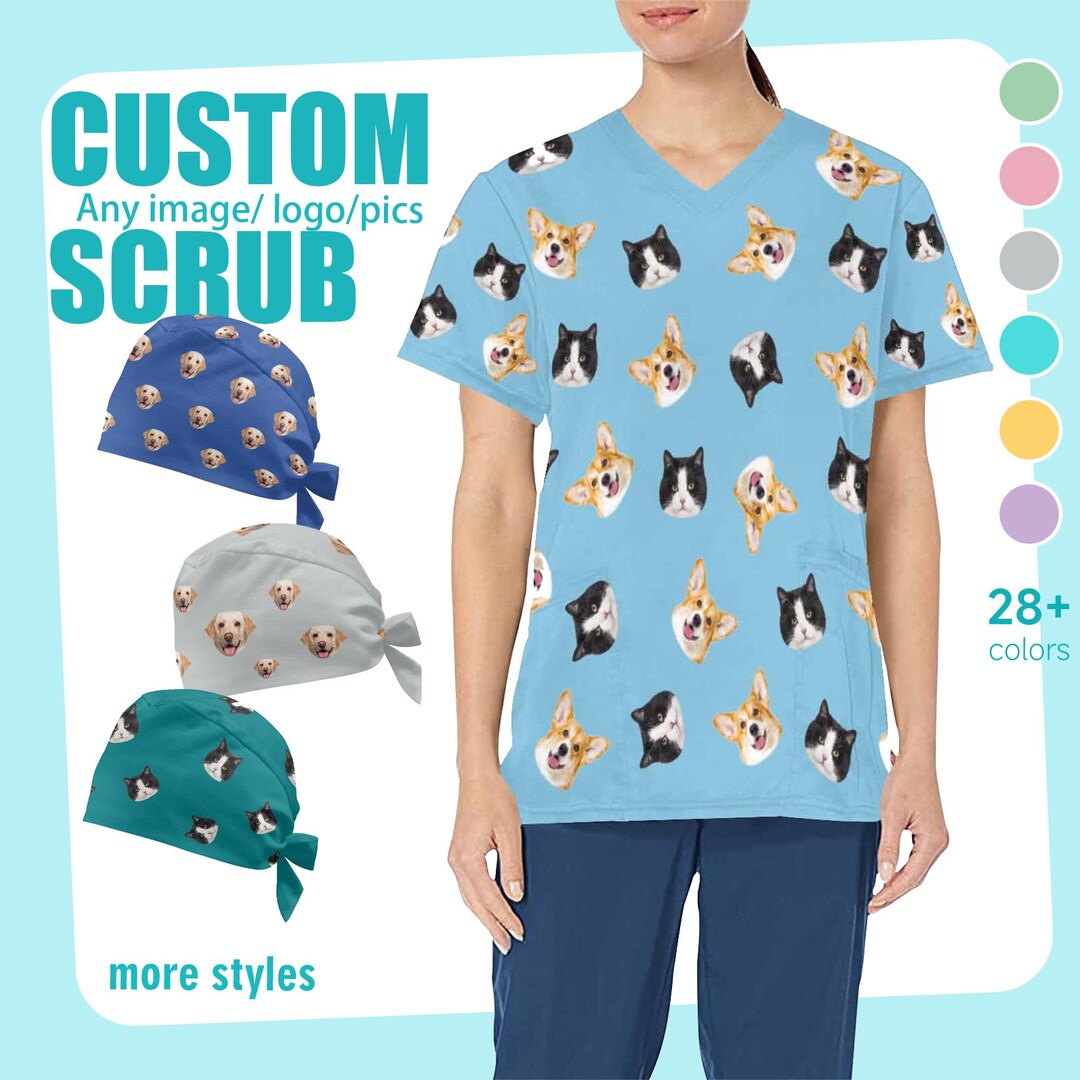 Custom Face Scrub With Pockets Custom Scrub Cap Personalized Scrubs ...