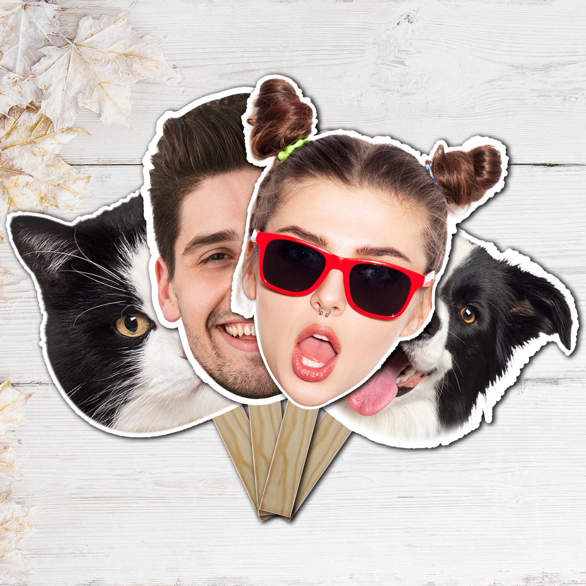 Custom Face Fans With Wooden Handle Head Cut Out Fans Personalized Hand ...