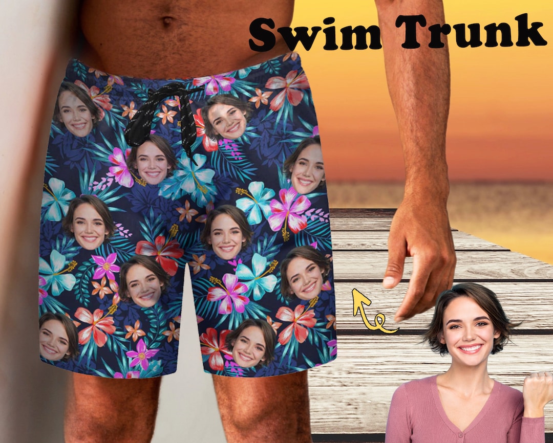 Custom Men Swim Trunk Personalized Face Beach Shorts for Men Customized ...