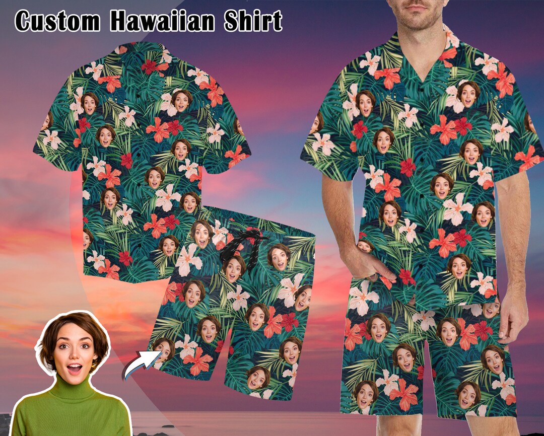 Personalized Faces Aloha Shirt/board Shorts,custom Summer Button Down ...