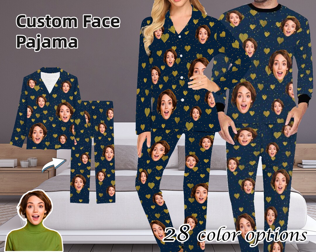 Custom Face Women Men Long Sleeve Pajama Set Personalized Multi Face ...