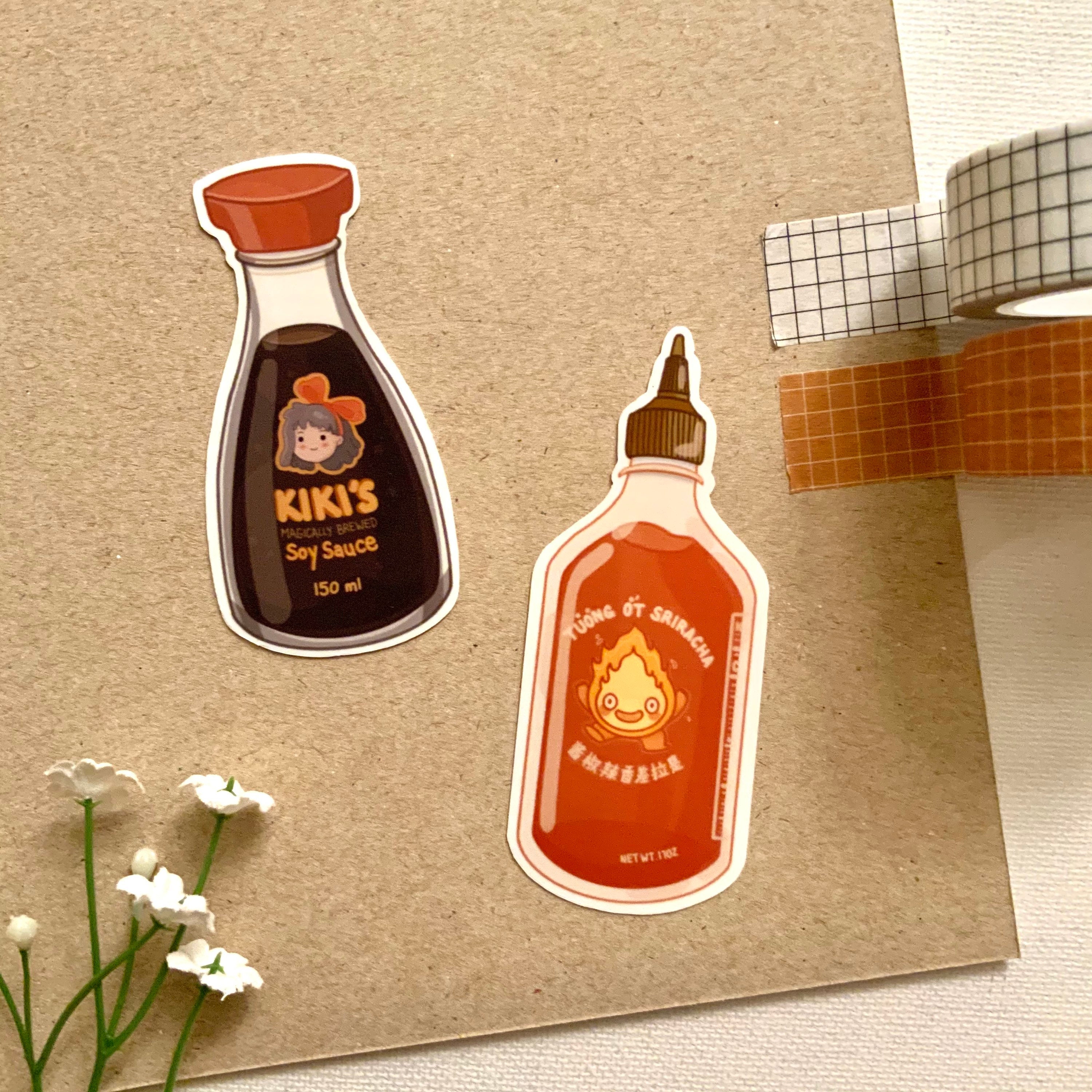 Asian Sauces Stickers | Calcifer Sriracha Hot Sauce, Kiki Soy Sauce ...