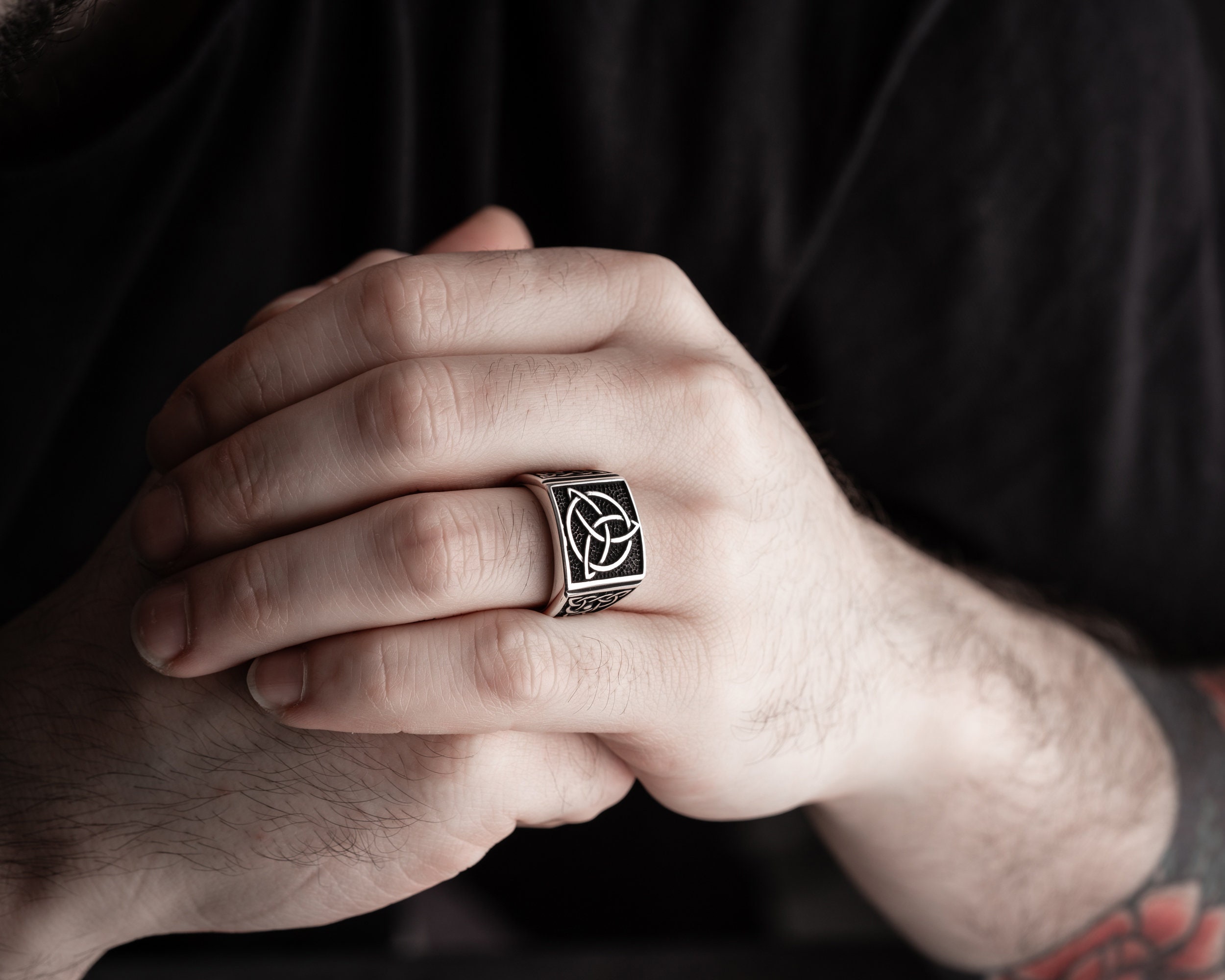 Silver Celtic Knot Ring, Trinity Knot Celtic Signet Ring for Men ...